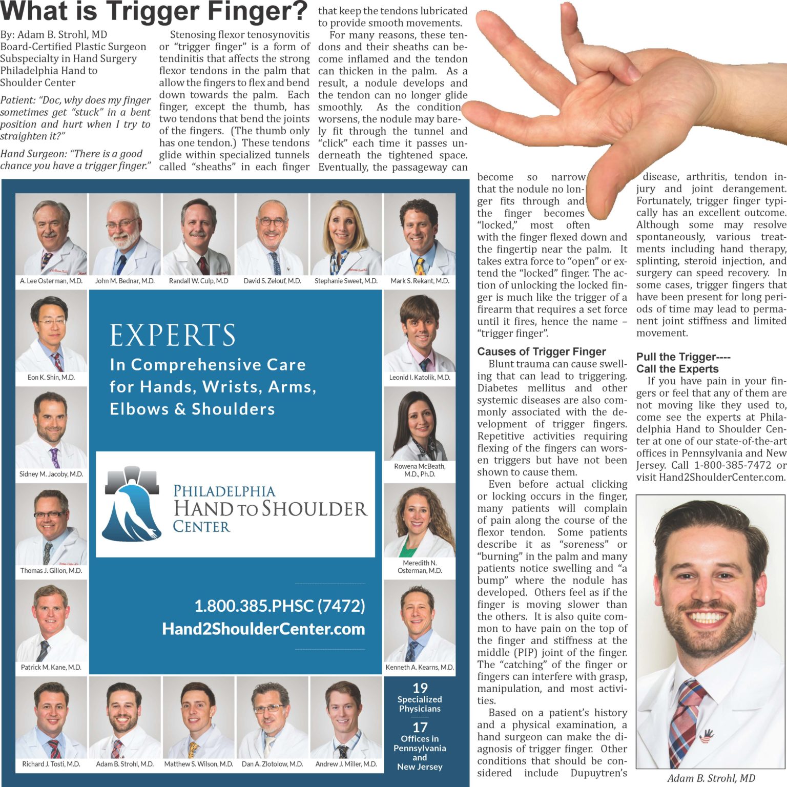 Dr. Strohl’s Trigger Finger Article Featured in Main Line Chronicles ...
